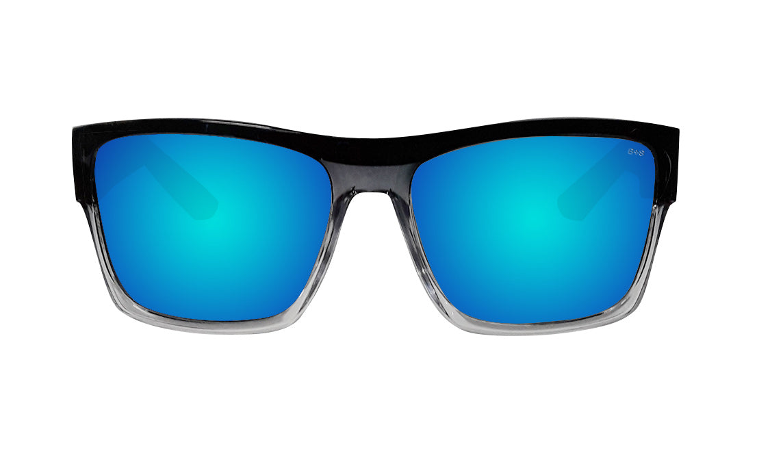 Crystal Ice Blue Mirror Lens Sunglasses with Side Shields