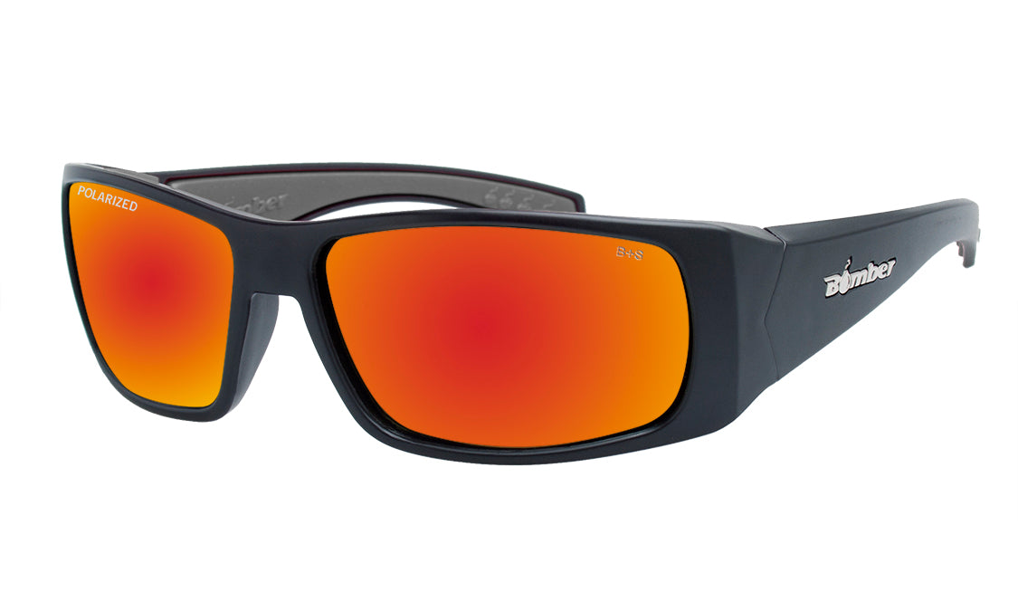 Polarized Red Lens Sunglasses - Black Frames | Bomber Eyewear