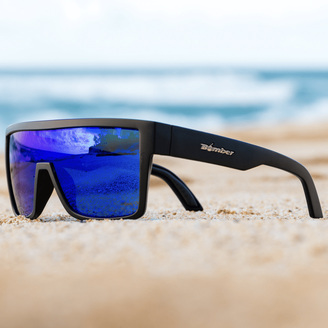 Flat Top Mirrored Blue Visor Sunglasses | Bomber Eyewear
